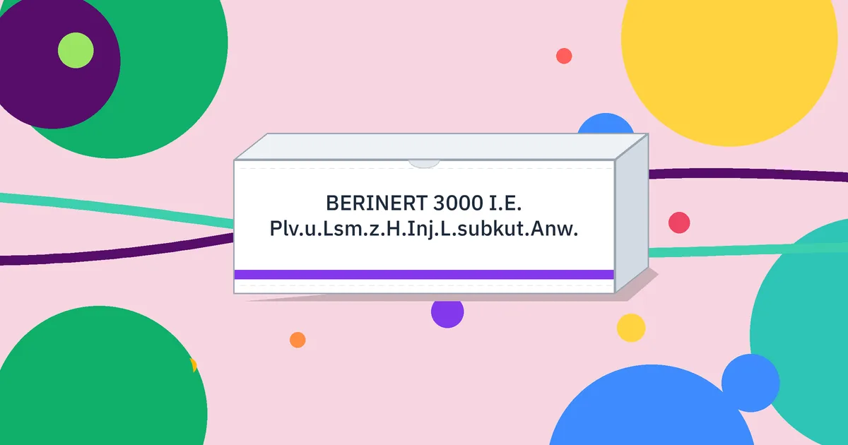 Symbolbild: Packung mit der Aufschrift BERINERT 3000 I.E. Plv.u.Lsm.z.H.Inj.L.subkut.Anw. (PZN 13506646) – Verfügbarkeit und Bezug in Apotheken in Frankfurt am Main