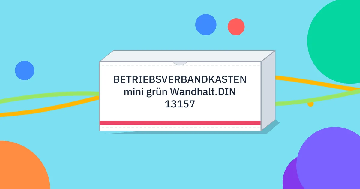 Symbolbild: Packung mit der Aufschrift BETRIEBSVERBANDKASTEN mini grün Wandhalt.DIN 13157 (PZN 12491380) – Verfügbarkeit und Bezug in Apotheken in Frankfurt am Main