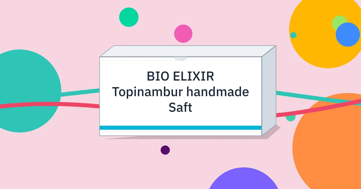 Symbolbild: Packung mit der Aufschrift BIO ELIXIR Topinambur handmade Saft (PZN 16735494) – Verfügbarkeit und Bezug in Apotheken in Frankfurt am Main