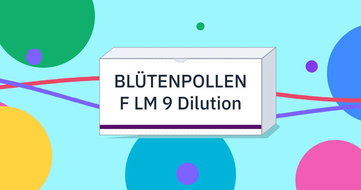 Symbolbild: Packung mit der Aufschrift BLÜTENPOLLEN F LM 9 Dilution (PZN 09650432) – Verfügbarkeit und Bezug in Apotheken in Frankfurt am Main