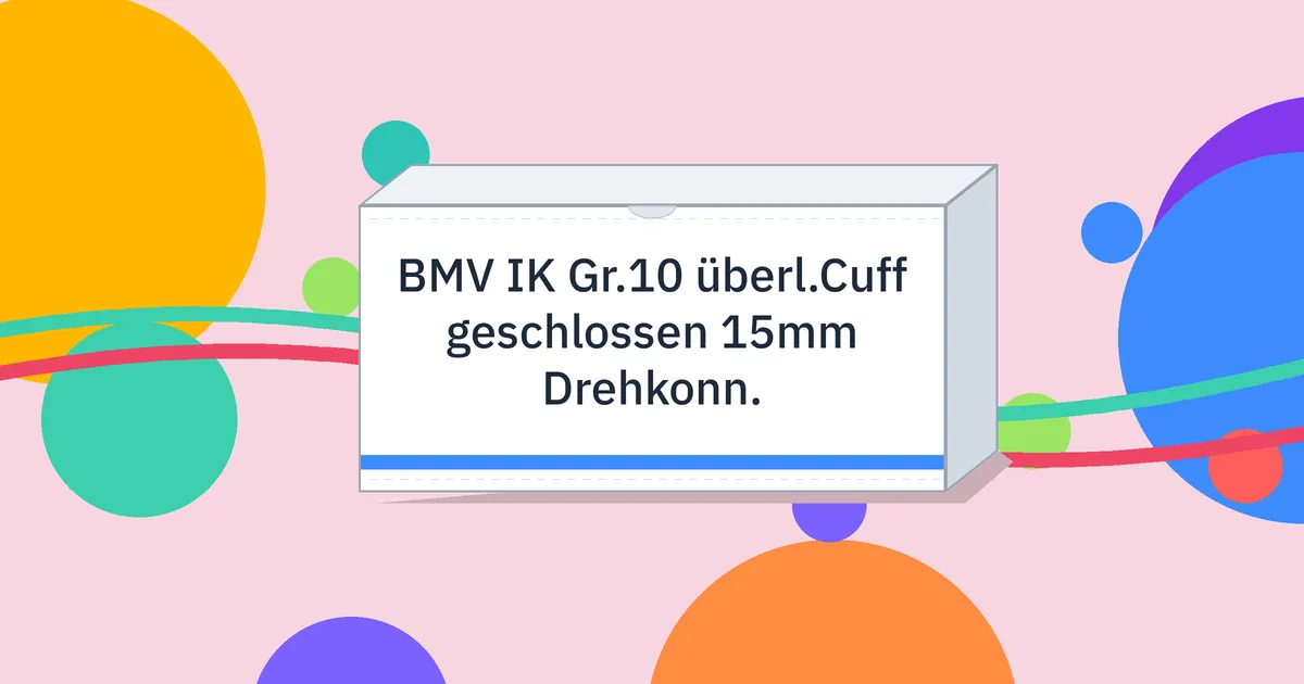 Symbolbild: Packung mit der Aufschrift BMV IK Gr.10 überl.Cuff geschlossen 15mm Drehkonn. (PZN 20140111) – Verfügbarkeit und Bezug in Apotheken in Frankfurt am Main
