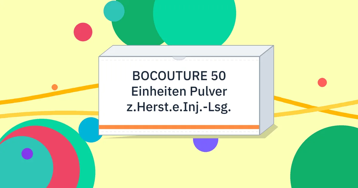 Symbolbild: Packung mit der Aufschrift BOCOUTURE 50 Einheiten Pulver z.Herst.e.Inj.-Lsg. (PZN 14131450) – Verfügbarkeit und Bezug in Apotheken in Frankfurt am Main