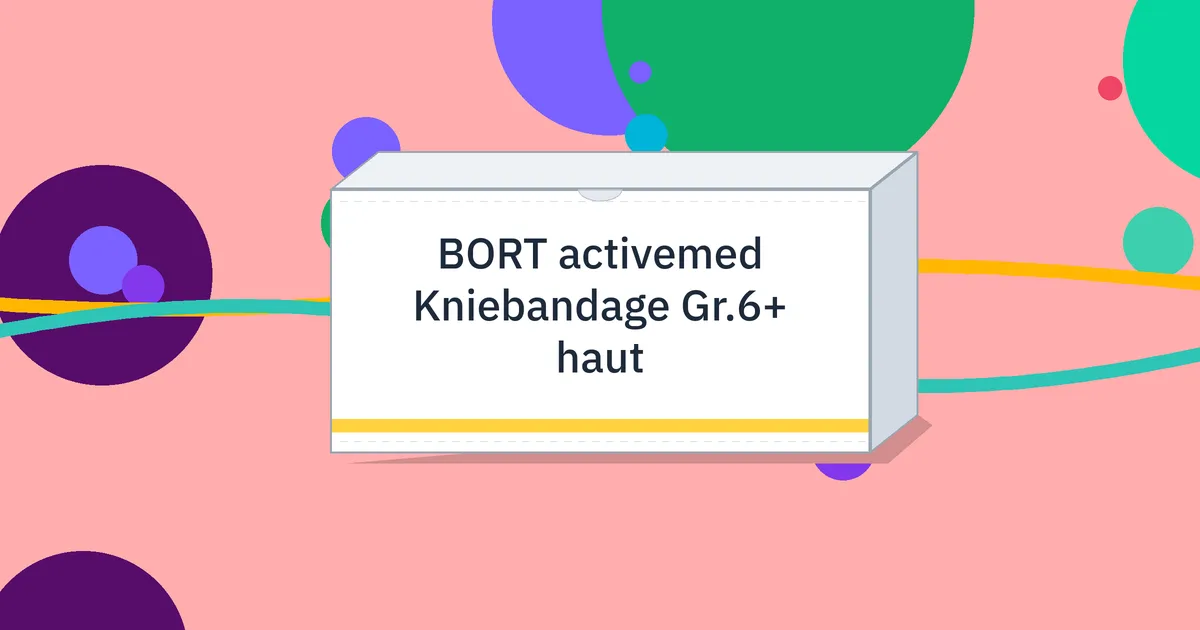 Symbolbild: Packung mit der Aufschrift BORT activemed Kniebandage Gr.6+ haut (PZN 16842959) – Verfügbarkeit und Bezug in Apotheken in Frankfurt am Main