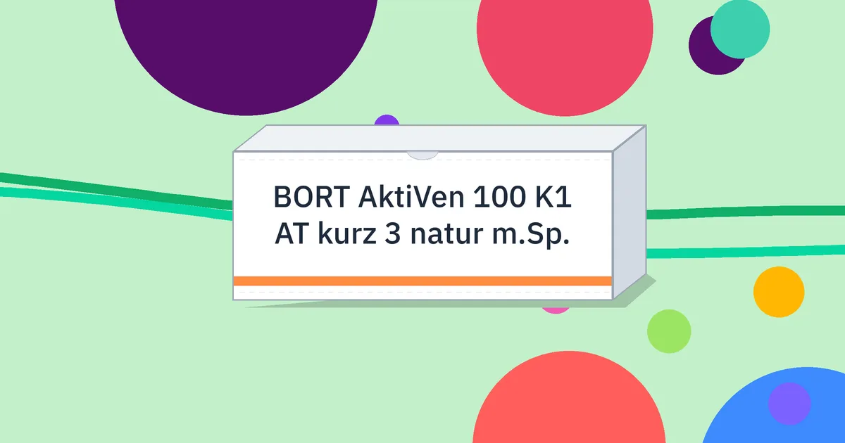 Symbolbild: Packung mit der Aufschrift BORT AktiVen 100 K1 AT kurz 3 natur m.Sp. (PZN 13736487) – Verfügbarkeit und Bezug in Apotheken in Frankfurt am Main