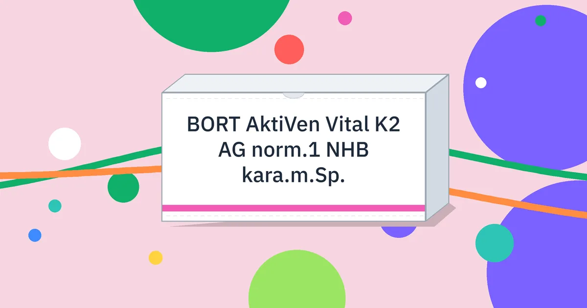 Symbolbild: Packung mit der Aufschrift BORT AktiVen Vital K2 AG norm.1 NHB kara.m.Sp. (PZN 12384276) – Verfügbarkeit und Bezug in Apotheken in Frankfurt am Main