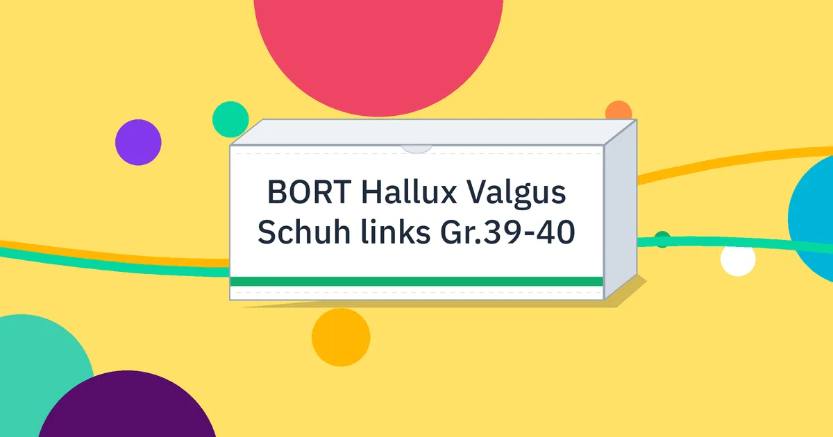 Symbolbild: Packung mit der Aufschrift BORT Hallux Valgus Schuh links Gr.39-40 (PZN 08528114) – Verfügbarkeit und Bezug in Apotheken in Frankfurt am Main
