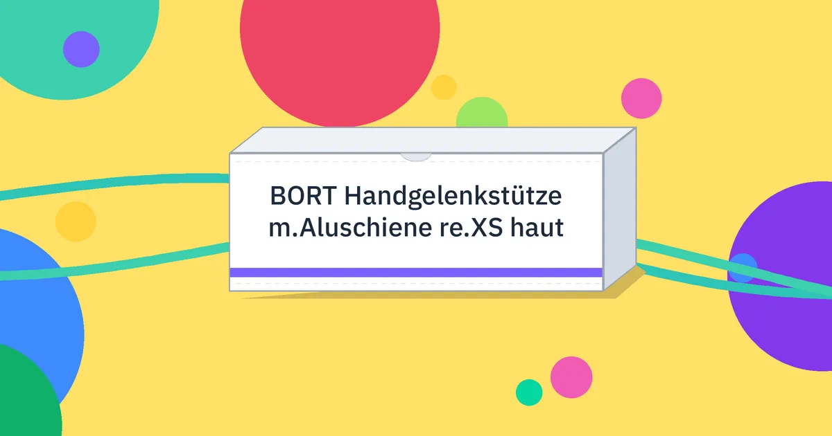 Symbolbild: Packung mit der Aufschrift BORT Handgelenkstütze m.Aluschiene re.XS haut (PZN 02688070) – Verfügbarkeit und Bezug in Apotheken in Frankfurt am Main