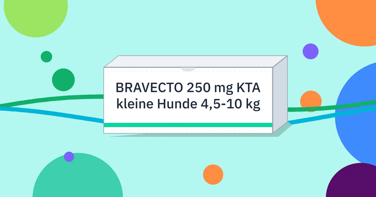 Symbolbild: Packung mit der Aufschrift BRAVECTO 250 mg KTA kleine Hunde 4,5-10 kg (PZN 10385165) – Verfügbarkeit und Bezug in Apotheken in Frankfurt am Main