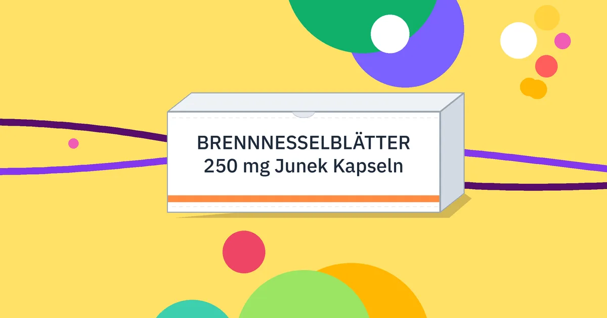 Symbolbild: Packung mit der Aufschrift BRENNNESSELBLÄTTER 250 mg Junek Kapseln (PZN 10396832) – Verfügbarkeit und Bezug in Apotheken in Frankfurt am Main