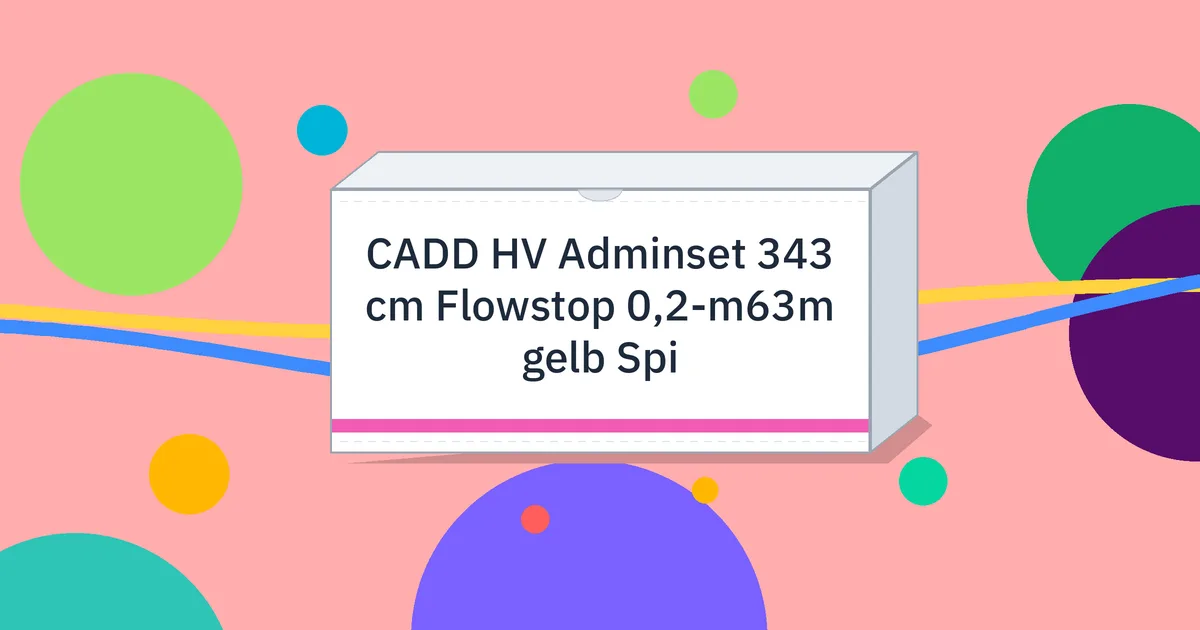 Symbolbild: Packung mit der Aufschrift CADD HV Adminset 343 cm Flowstop 0,2-m63m gelb Spi (PZN 16786132) – Verfügbarkeit und Bezug in Apotheken in Frankfurt am Main