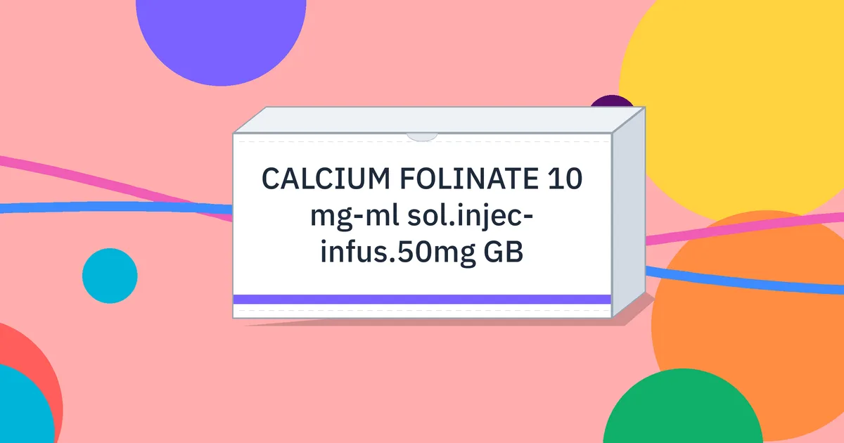 Symbolbild: Packung mit der Aufschrift CALCIUM FOLINATE 10 mg-ml sol.injec-infus.50mg GB (PZN 18468100) – Verfügbarkeit und Bezug in Apotheken in Frankfurt am Main