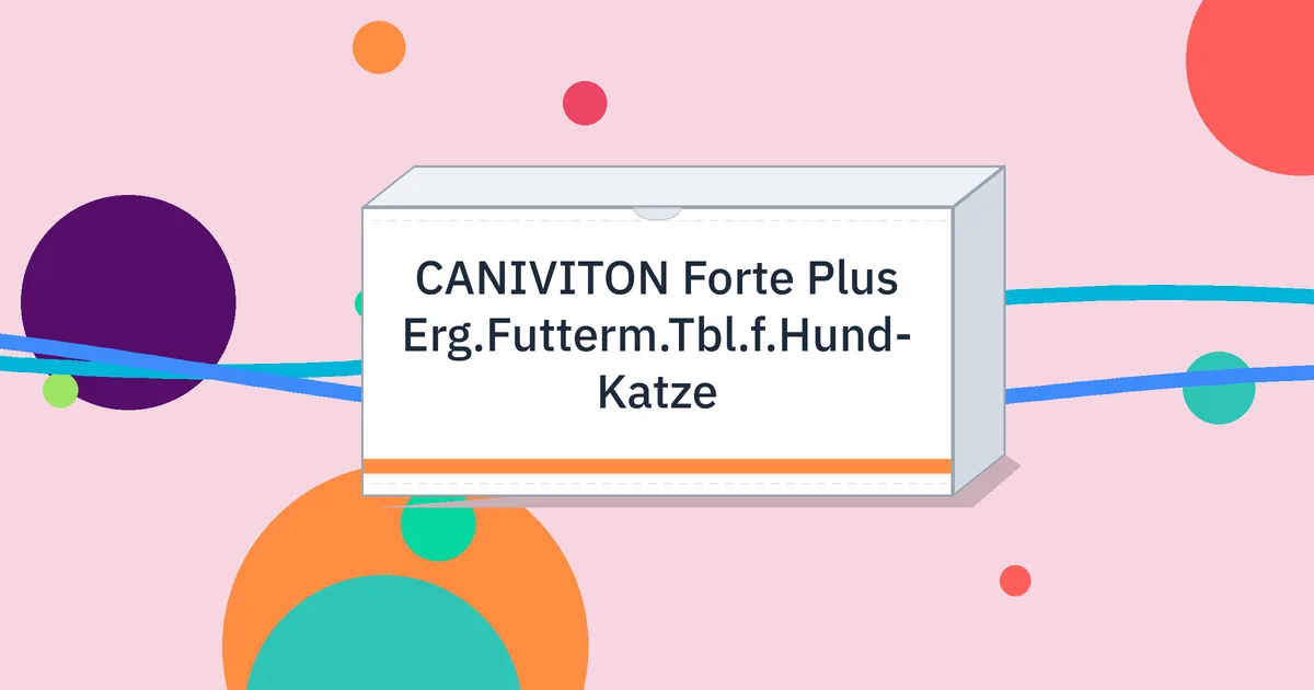 Symbolbild: Packung mit der Aufschrift CANIVITON Forte Plus Erg.Futterm.Tbl.f.Hund-Katze (PZN 16361266) – Verfügbarkeit und Bezug in Apotheken in Frankfurt am Main