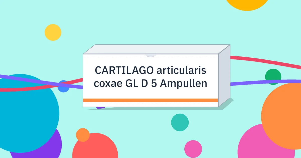 Symbolbild: Packung mit der Aufschrift CARTILAGO articularis coxae GL D 5 Ampullen (PZN 03359428) – Verfügbarkeit und Bezug in Apotheken in Frankfurt am Main