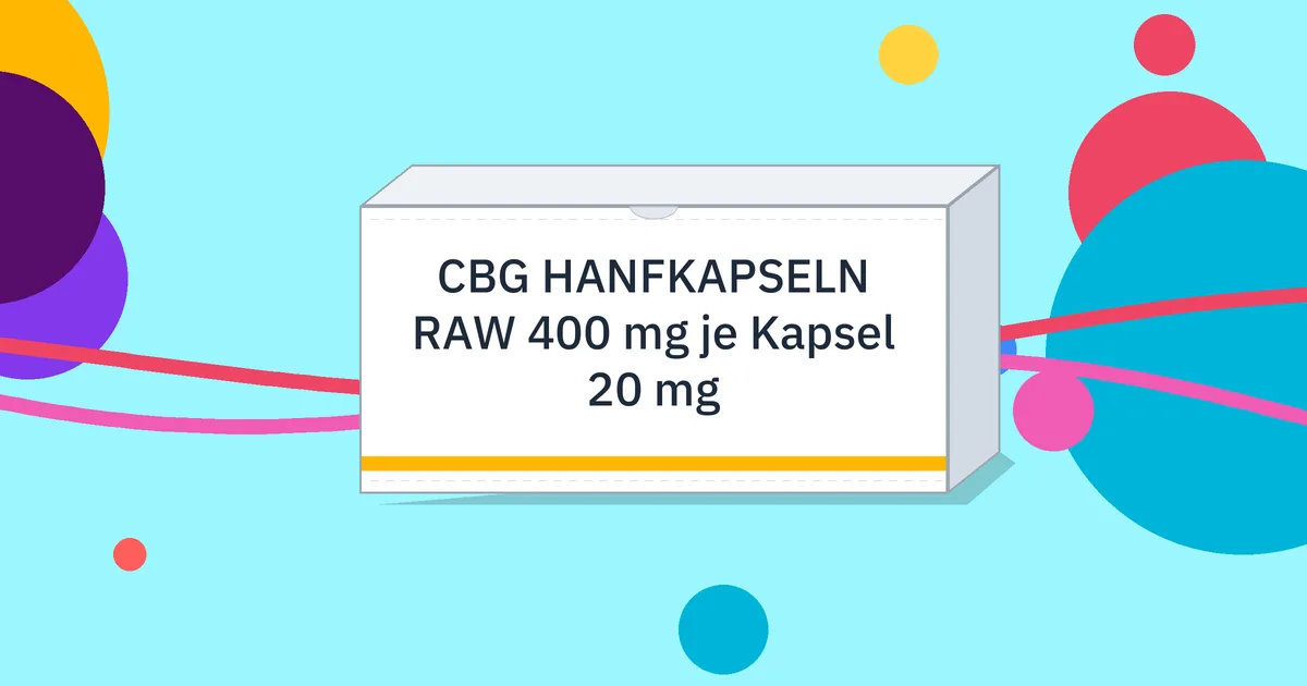 Symbolbild: Packung mit der Aufschrift CBG HANFKAPSELN RAW 400 mg je Kapsel 20 mg (PZN 15734529) – Verfügbarkeit und Bezug in Apotheken in Frankfurt am Main