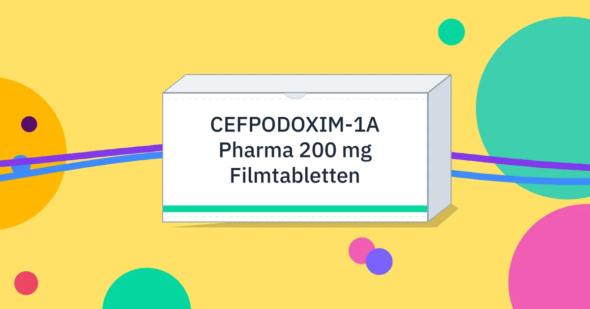 Symbolbild: Packung mit der Aufschrift CEFPODOXIM-1A Pharma 200 mg Filmtabletten (PZN 02719296) – Verfügbarkeit und Bezug in Apotheken in Frankfurt am Main