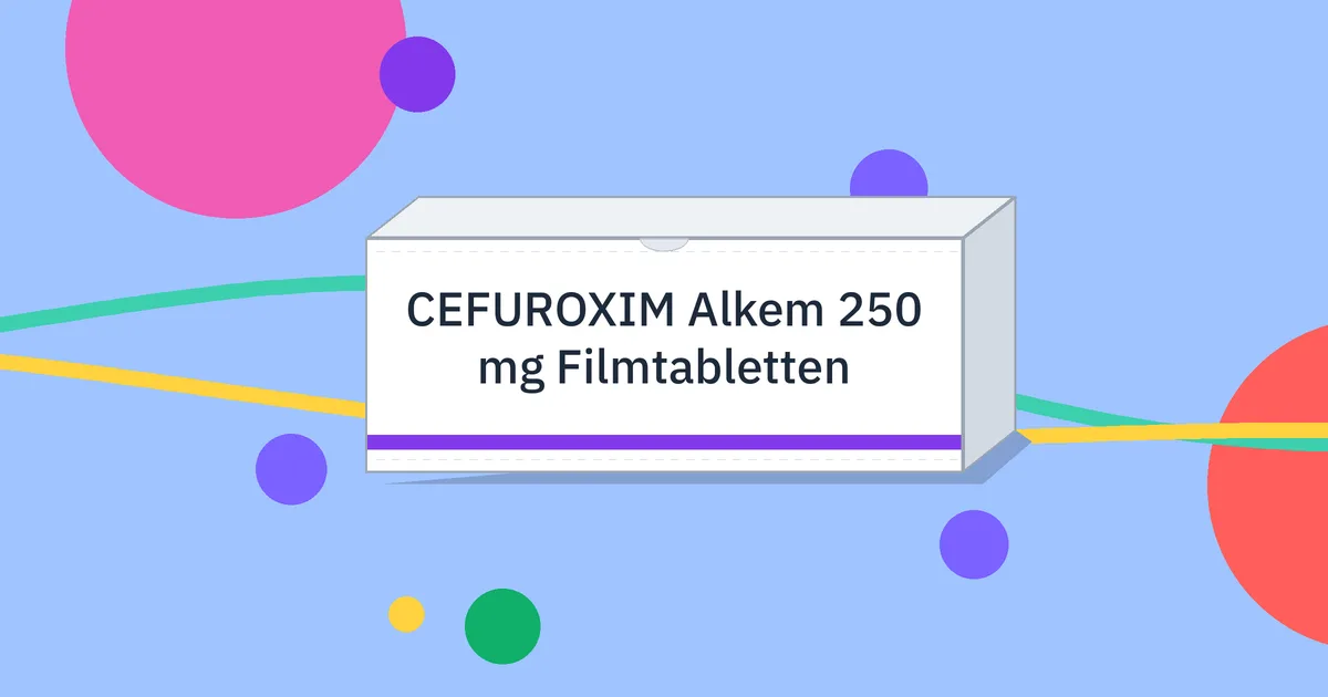 Symbolbild: Packung mit der Aufschrift CEFUROXIM Alkem 250 mg Filmtabletten (PZN 14184676) – Verfügbarkeit und Bezug in Apotheken in Frankfurt am Main