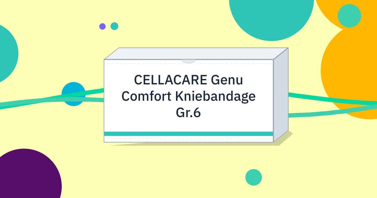 Symbolbild: Packung mit der Aufschrift CELLACARE Genu Comfort Kniebandage Gr.6 (PZN 11662253) – Verfügbarkeit und Bezug in Apotheken in Frankfurt am Main