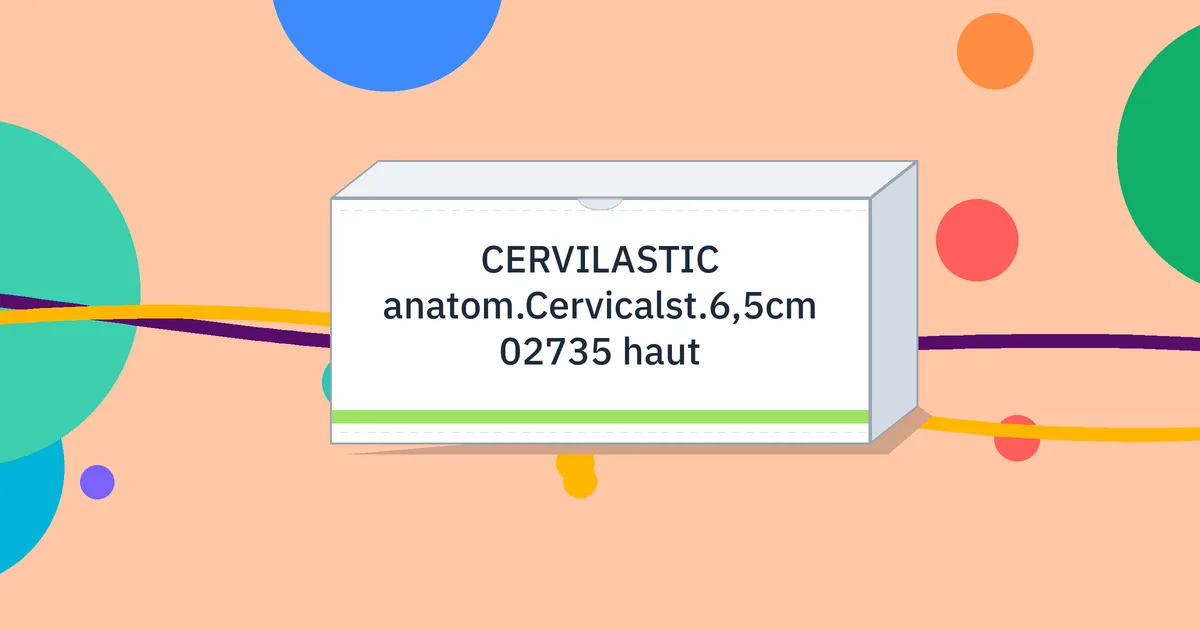 Symbolbild: Packung mit der Aufschrift CERVILASTIC anatom.Cervicalst.6,5cm 02735 haut (PZN 01472296) – Verfügbarkeit und Bezug in Apotheken in Frankfurt am Main