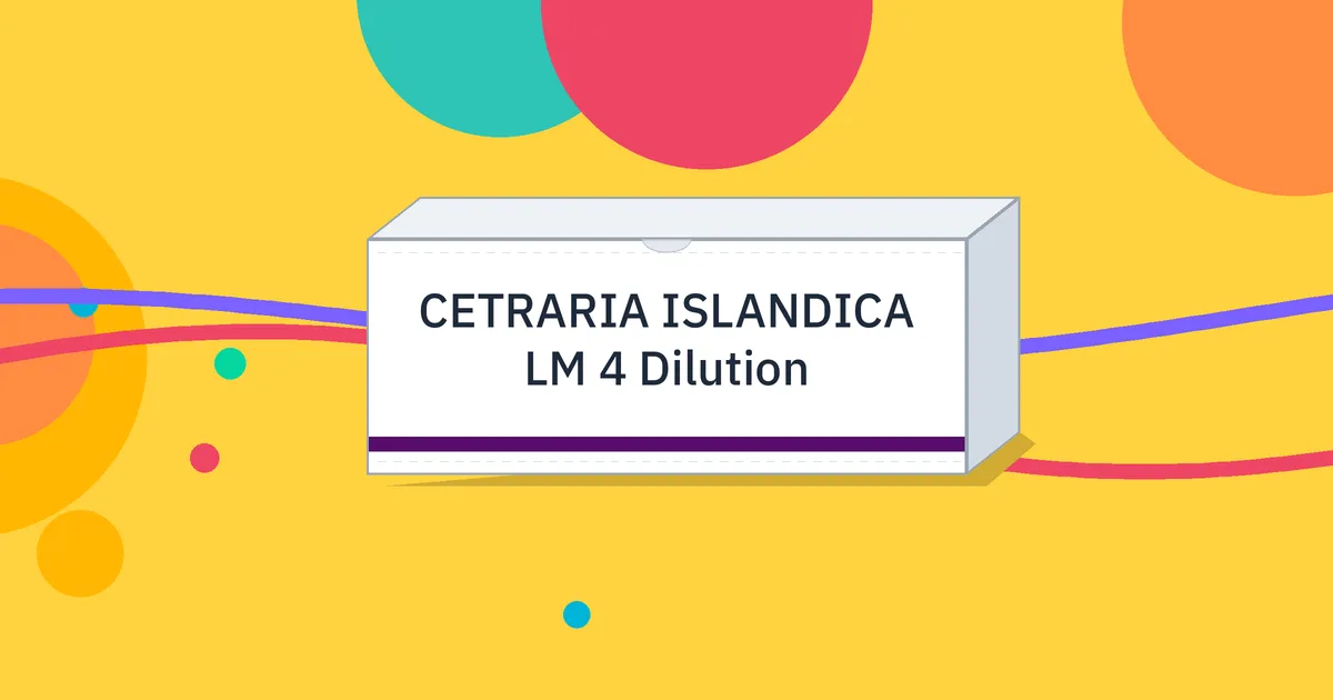 Symbolbild: Packung mit der Aufschrift CETRARIA ISLANDICA LM 4 Dilution (PZN 12811962) – Verfügbarkeit und Bezug in Apotheken in Frankfurt am Main