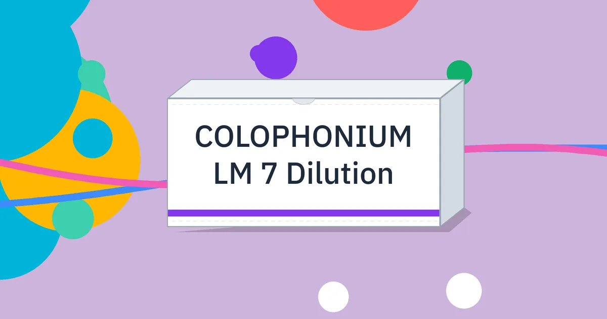 Symbolbild: Packung mit der Aufschrift COLOPHONIUM LM 7 Dilution (PZN 13448245) – Verfügbarkeit und Bezug in Apotheken in Frankfurt am Main