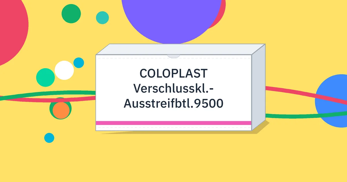 Symbolbild: Packung mit der Aufschrift COLOPLAST Verschlusskl.-Ausstreifbtl.9500 (PZN 03331720) – Verfügbarkeit und Bezug in Apotheken in Frankfurt am Main