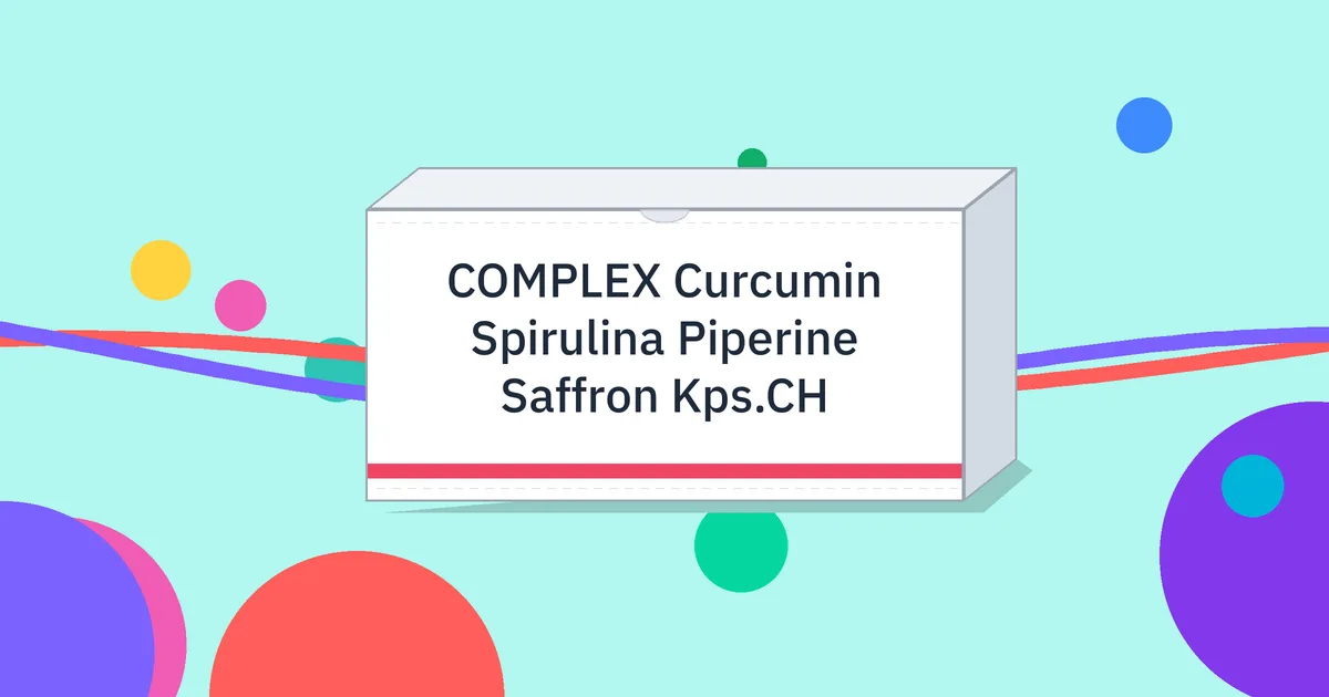 Symbolbild: Packung mit der Aufschrift COMPLEX Curcumin Spirulina Piperine Saffron Kps.CH (PZN 20632765) – Verfügbarkeit und Bezug in Apotheken in Frankfurt am Main