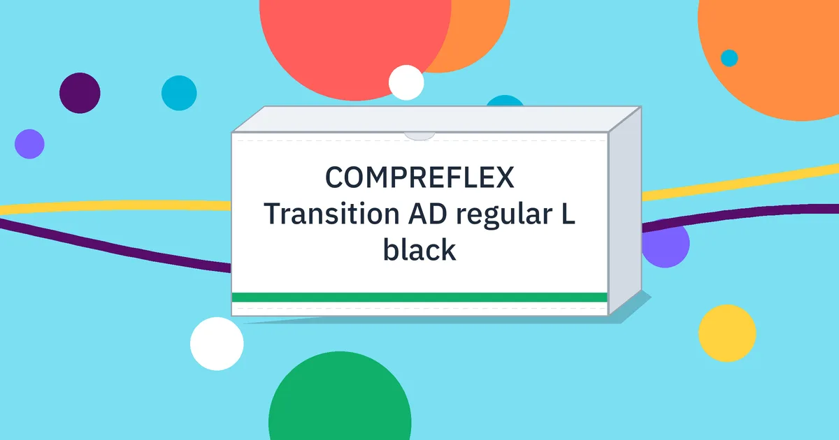 Symbolbild: Packung mit der Aufschrift COMPREFLEX Transition AD regular L black (PZN 19534359) – Verfügbarkeit und Bezug in Apotheken in Frankfurt am Main