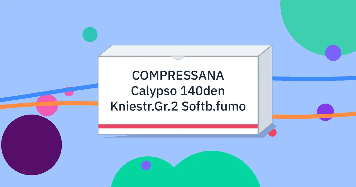 Symbolbild: Packung mit der Aufschrift COMPRESSANA Calypso 140den Kniestr.Gr.2 Softb.fumo (PZN 09077091) – Verfügbarkeit und Bezug in Apotheken in Frankfurt am Main