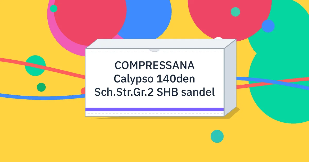 Symbolbild: Packung mit der Aufschrift COMPRESSANA Calypso 140den Sch.Str.Gr.2 SHB sandel (PZN 11218328) – Verfügbarkeit und Bezug in Apotheken in Frankfurt am Main