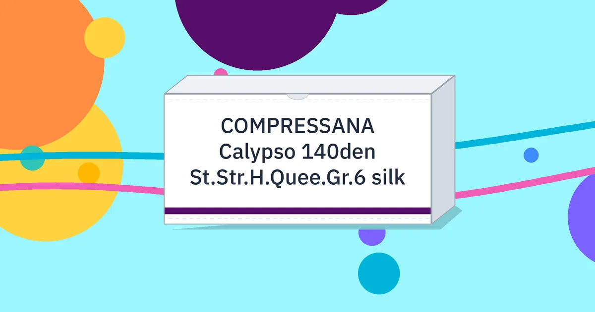 Symbolbild: Packung mit der Aufschrift COMPRESSANA Calypso 140den St.Str.H.Quee.Gr.6 silk (PZN 04139114) – Verfügbarkeit und Bezug in Apotheken in Frankfurt am Main