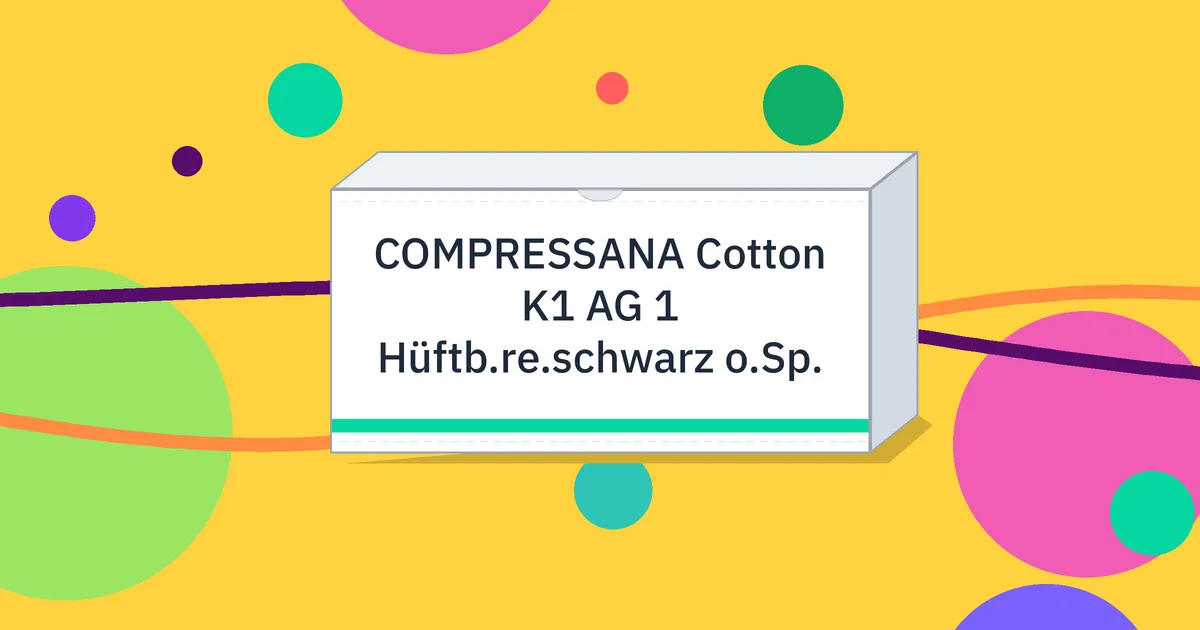 Symbolbild: Packung mit der Aufschrift COMPRESSANA Cotton K1 AG 1 Hüftb.re.schwarz o.Sp. (PZN 12980156) – Verfügbarkeit und Bezug in Apotheken in Frankfurt am Main