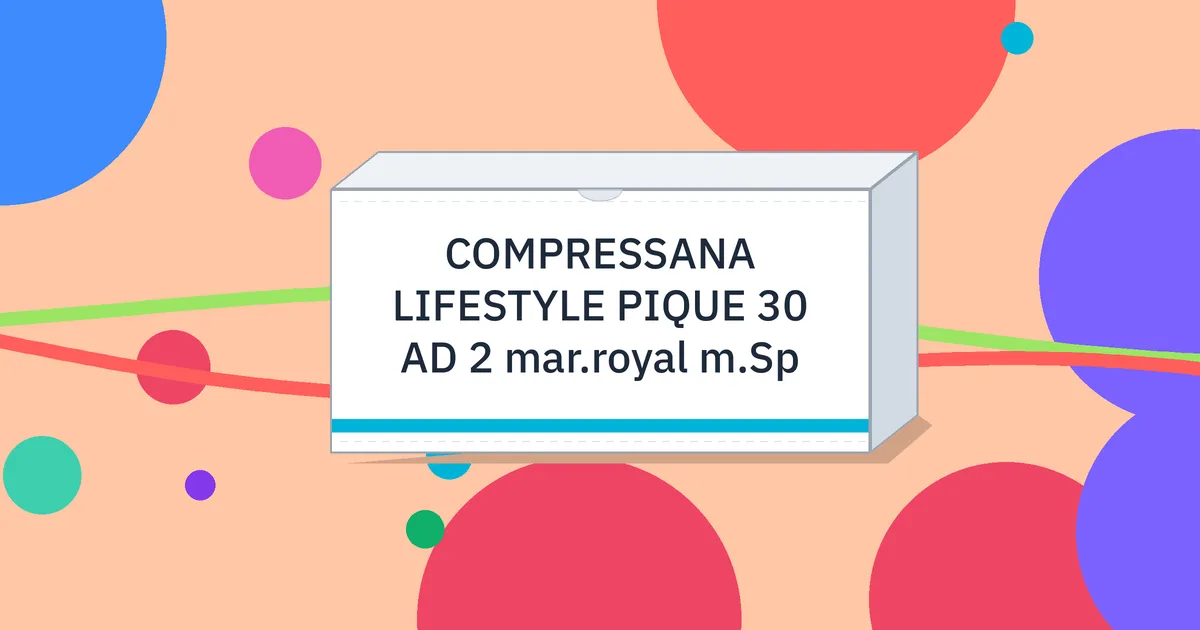 Symbolbild: Packung mit der Aufschrift COMPRESSANA LIFESTYLE PIQUE 30 AD 2 mar.royal m.Sp (PZN 19689576) – Verfügbarkeit und Bezug in Apotheken in Frankfurt am Main