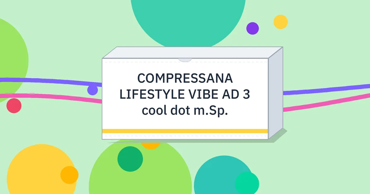 Symbolbild: Packung mit der Aufschrift COMPRESSANA LIFESTYLE VIBE AD 3 cool dot m.Sp. (PZN 18367385) – Verfügbarkeit und Bezug in Apotheken in Frankfurt am Main