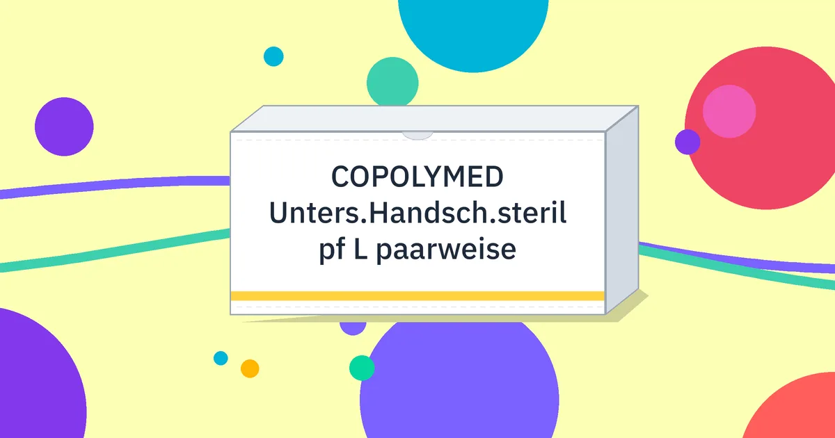 Symbolbild: Packung mit der Aufschrift COPOLYMED Unters.Handsch.steril pf L paarweise (PZN 11362887) – Verfügbarkeit und Bezug in Apotheken in Frankfurt am Main