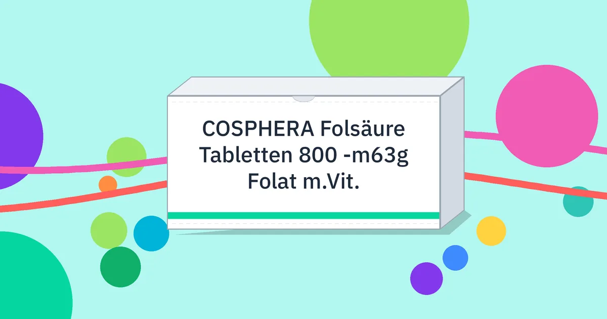 Symbolbild: Packung mit der Aufschrift COSPHERA Folsäure Tabletten 800 -m63g Folat m.Vit. (PZN 16242573) – Verfügbarkeit und Bezug in Apotheken in Frankfurt am Main