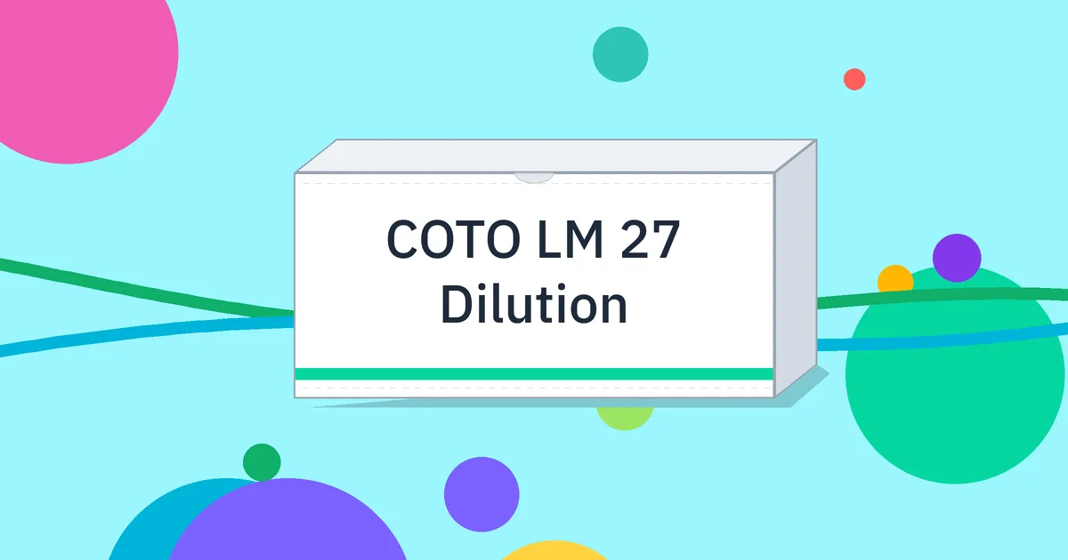 Symbolbild: Packung mit der Aufschrift COTO LM 27 Dilution (PZN 13455541) – Verfügbarkeit und Bezug in Apotheken in Frankfurt am Main