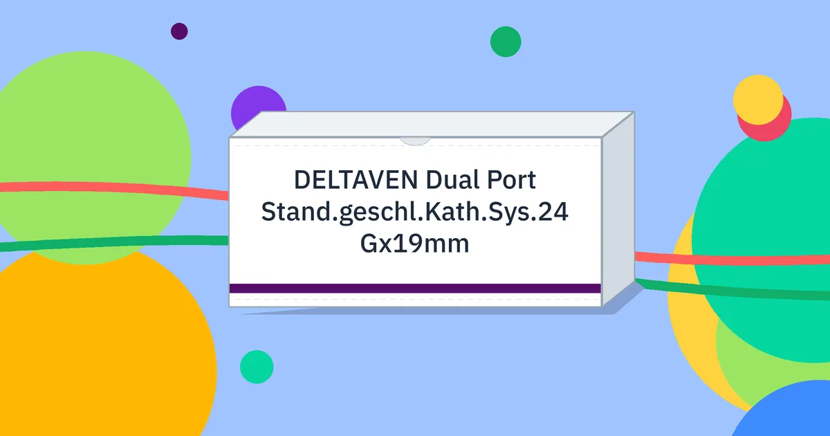 Symbolbild: Packung mit der Aufschrift DELTAVEN Dual Port Stand.geschl.Kath.Sys.24 Gx19mm (PZN 18873496) – Verfügbarkeit und Bezug in Apotheken in Frankfurt am Main