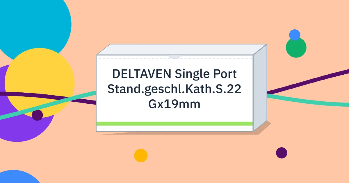 Symbolbild: Packung mit der Aufschrift DELTAVEN Single Port Stand.geschl.Kath.S.22 Gx19mm (PZN 18873361) – Verfügbarkeit und Bezug in Apotheken in Frankfurt am Main