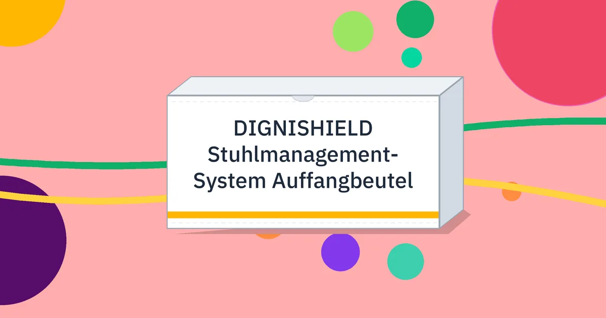 Symbolbild: Packung mit der Aufschrift DIGNISHIELD Stuhlmanagement-System Auffangbeutel (PZN 10987846) – Verfügbarkeit und Bezug in Apotheken in Frankfurt am Main