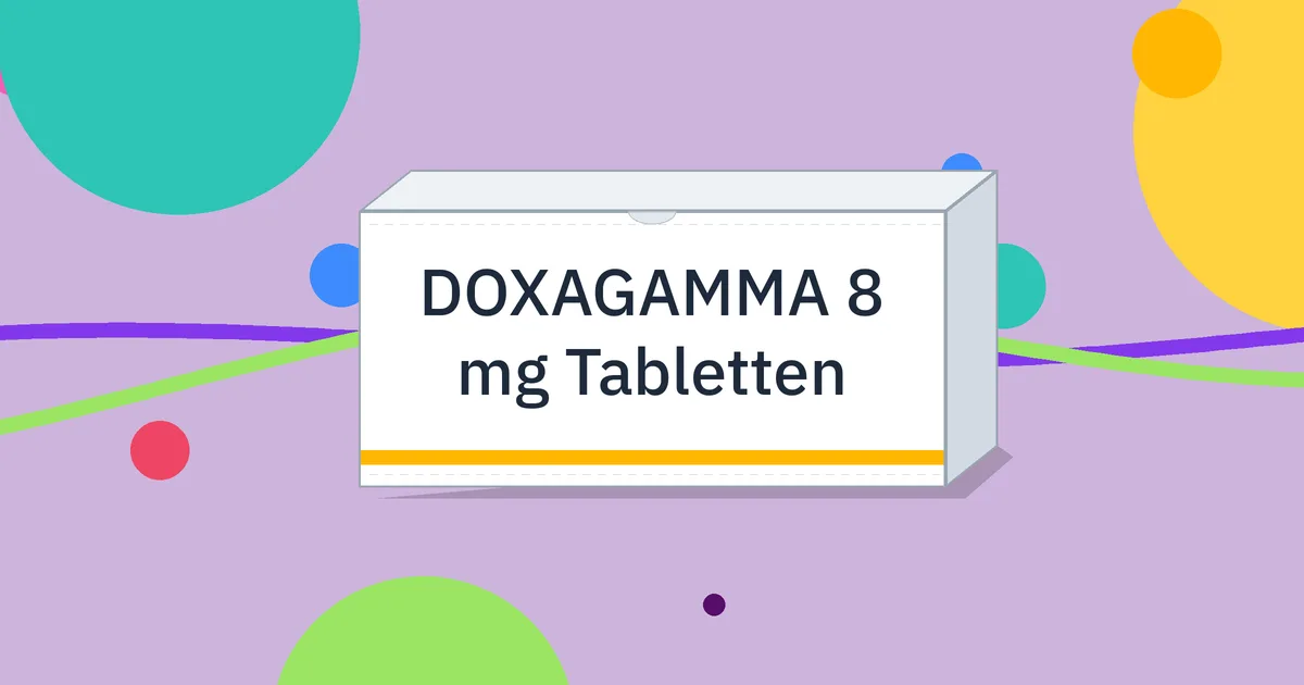 Symbolbild: Packung mit der Aufschrift DOXAGAMMA 8 mg Tabletten (PZN 00947403) – Verfügbarkeit und Bezug in Apotheken in Frankfurt am Main