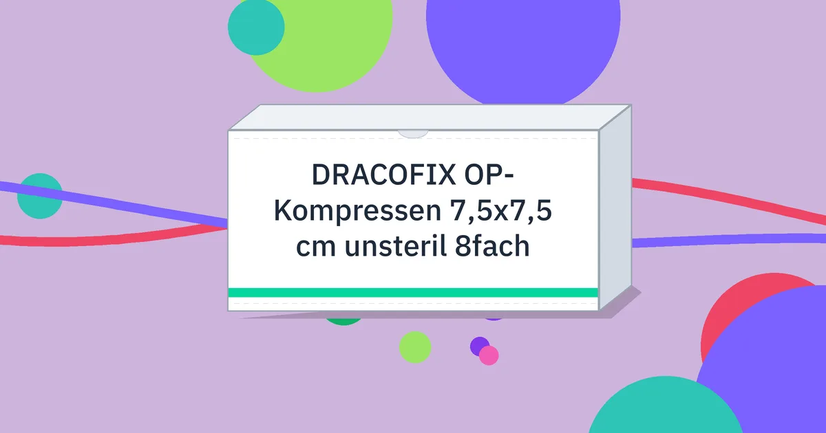 Symbolbild: Packung mit der Aufschrift DRACOFIX OP-Kompressen 7,5x7,5 cm unsteril 8fach (PZN 02268505) – Verfügbarkeit und Bezug in Apotheken in Frankfurt am Main
