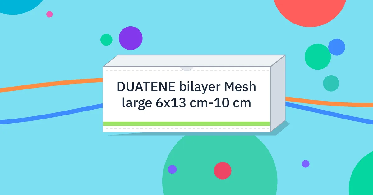 Symbolbild: Packung mit der Aufschrift DUATENE bilayer Mesh large 6x13 cm-10 cm (PZN 13979385) – Verfügbarkeit und Bezug in Apotheken in Frankfurt am Main