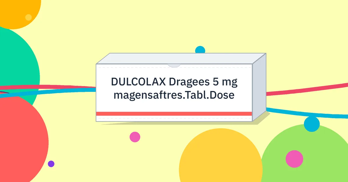 Symbolbild: Packung mit der Aufschrift DULCOLAX Dragees 5 mg magensaftres.Tabl.Dose (PZN 06800196) – Verfügbarkeit und Bezug in Apotheken in Frankfurt am Main