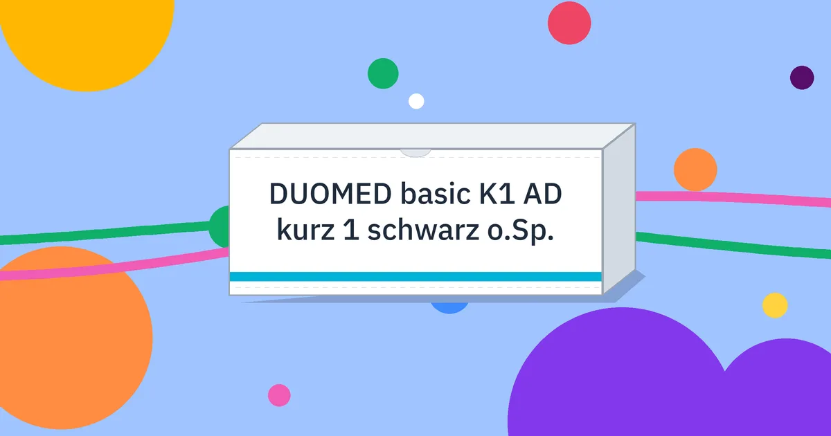 Symbolbild: Packung mit der Aufschrift DUOMED basic K1 AD kurz 1 schwarz o.Sp. (PZN 20904040) – Verfügbarkeit und Bezug in Apotheken in Frankfurt am Main