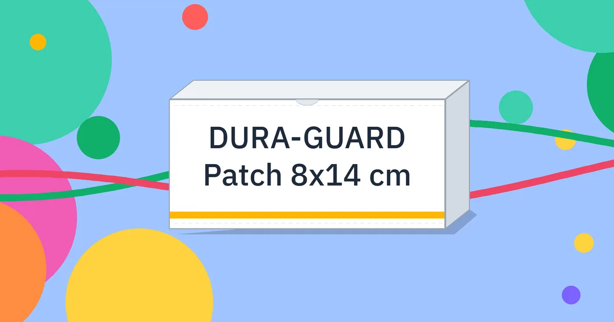 Symbolbild: Packung mit der Aufschrift DURA-GUARD Patch 8x14 cm (PZN 20388070) – Verfügbarkeit und Bezug in Apotheken in Frankfurt am Main