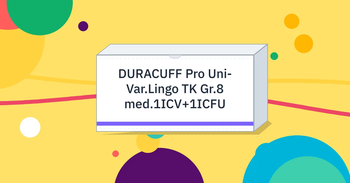Symbolbild: Packung mit der Aufschrift DURACUFF Pro Uni-Var.Lingo TK Gr.8 med.1ICV+1ICFU (PZN 19245158) – Verfügbarkeit und Bezug in Apotheken in Frankfurt am Main