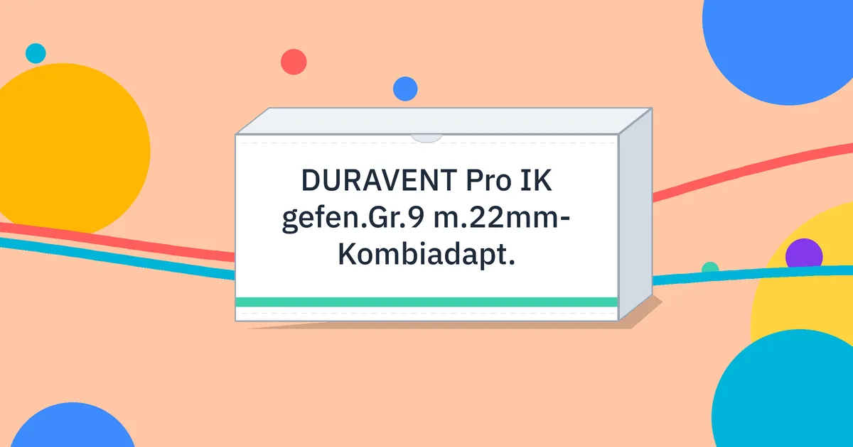 Symbolbild: Packung mit der Aufschrift DURAVENT Pro IK gefen.Gr.9 m.22mm-Kombiadapt. (PZN 19244070) – Verfügbarkeit und Bezug in Apotheken in Frankfurt am Main