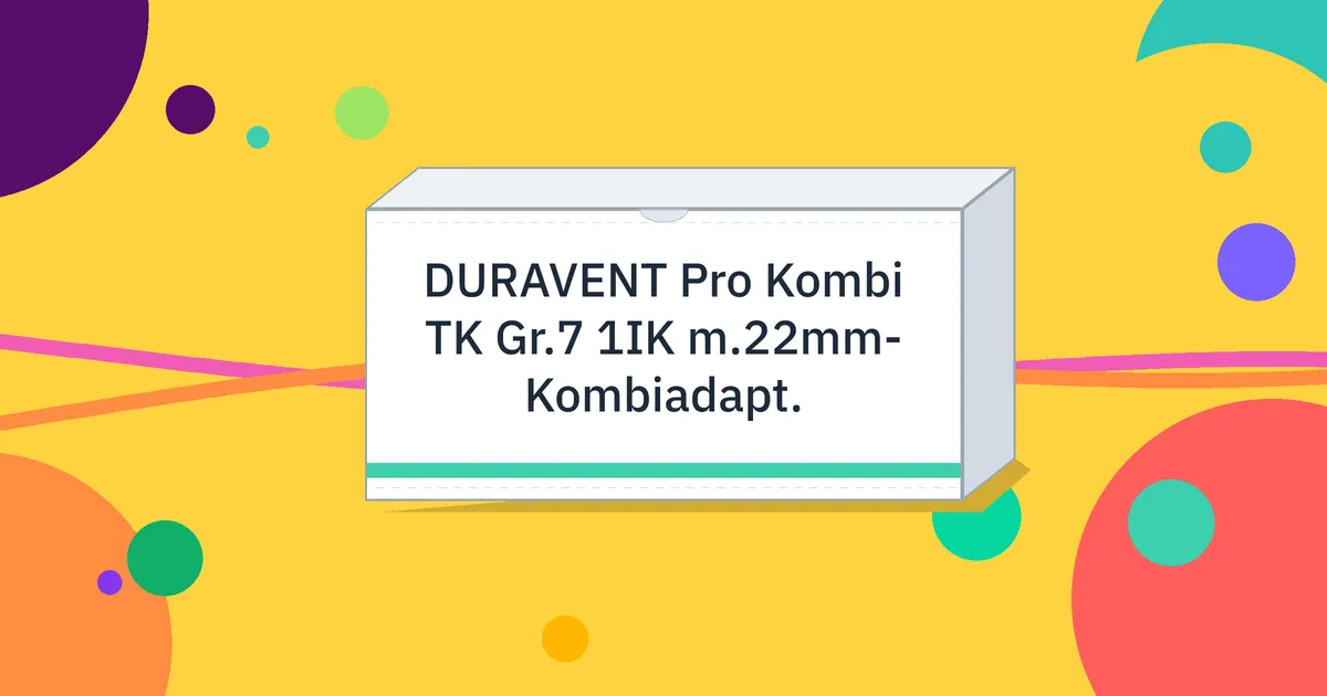 Symbolbild: Packung mit der Aufschrift DURAVENT Pro Kombi TK Gr.7 1IK m.22mm-Kombiadapt. (PZN 19242711) – Verfügbarkeit und Bezug in Apotheken in Frankfurt am Main