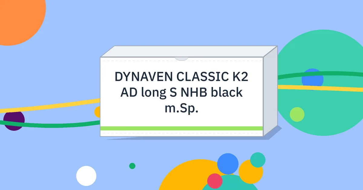 Symbolbild: Packung mit der Aufschrift DYNAVEN CLASSIC K2 AD long S NHB black m.Sp. (PZN 18417924) – Verfügbarkeit und Bezug in Apotheken in Frankfurt am Main