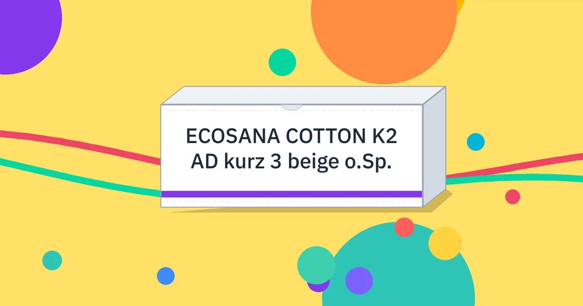 Symbolbild: Packung mit der Aufschrift ECOSANA COTTON K2 AD kurz 3 beige o.Sp. (PZN 16947606) – Verfügbarkeit und Bezug in Apotheken in Frankfurt am Main